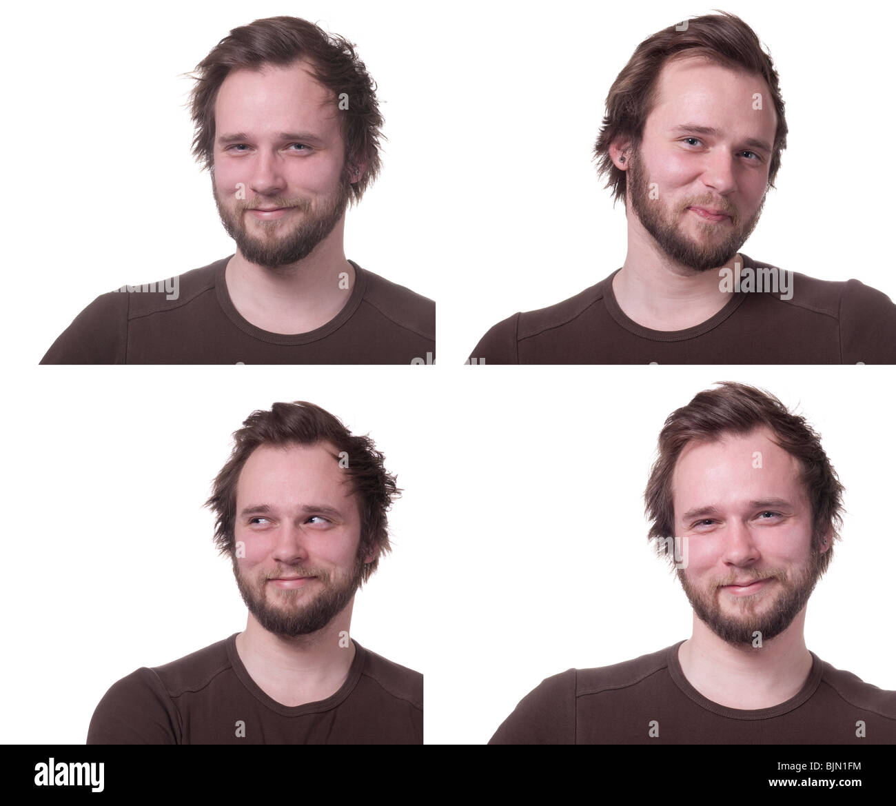 Four positive facial expressions of an ordinary man. Isolated on white ...