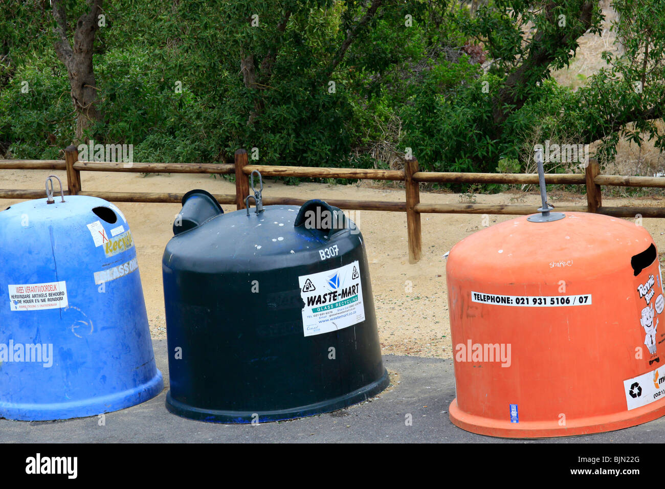 Colourful recycling igloos by the side of a busy road, Cape Town, South ...