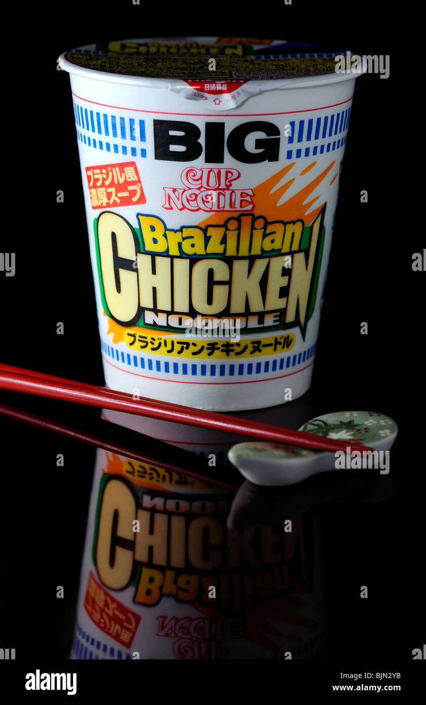 Brazilian Chicken flavored instant ramen by Nissin is displayed for a ...
