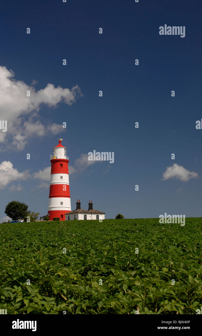Happisburgh lighthouse on the North Norfolk coast, built in 1790, is ...