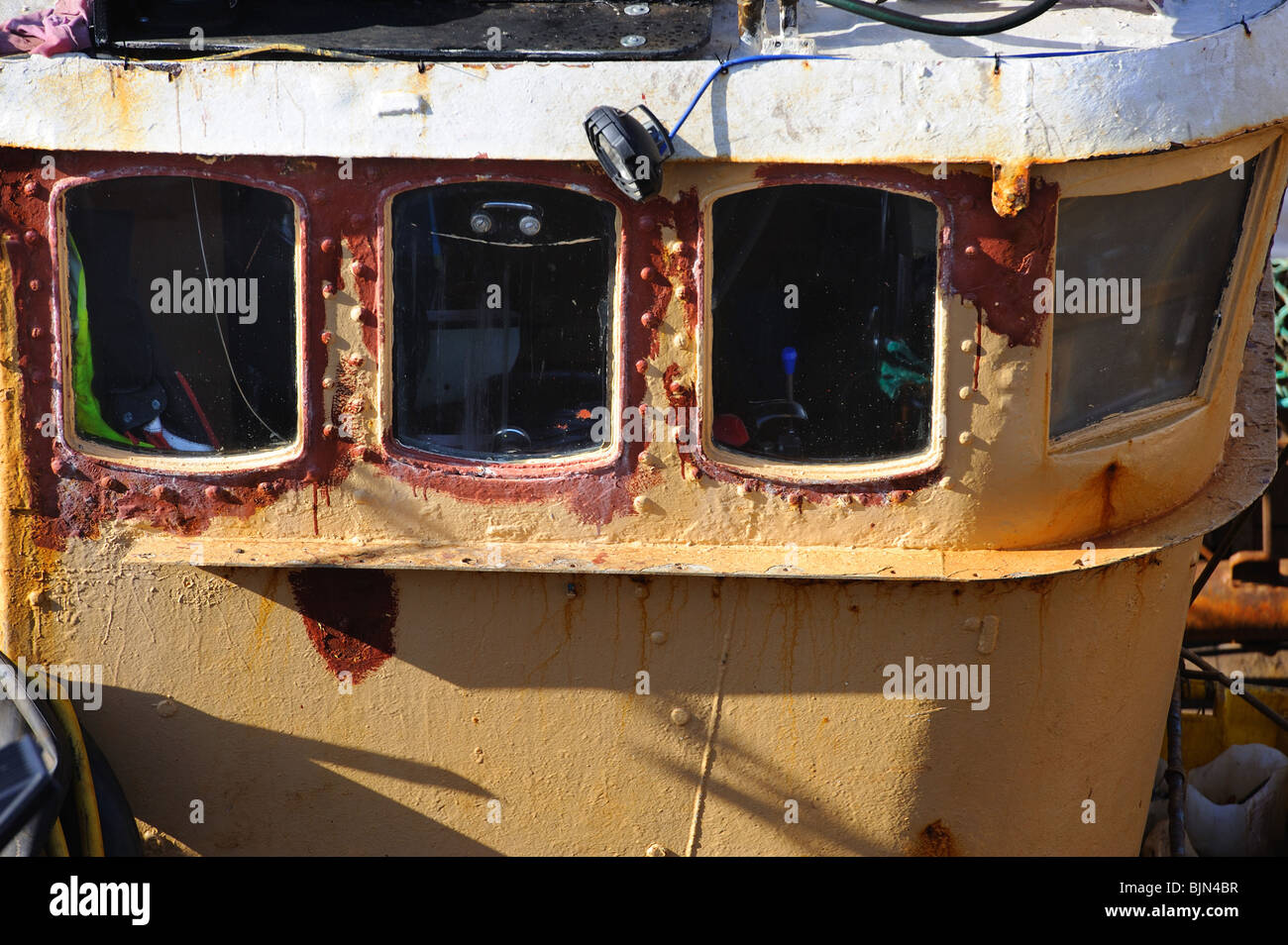Wheelhouse on fishing boat Stock Photo - Alamy