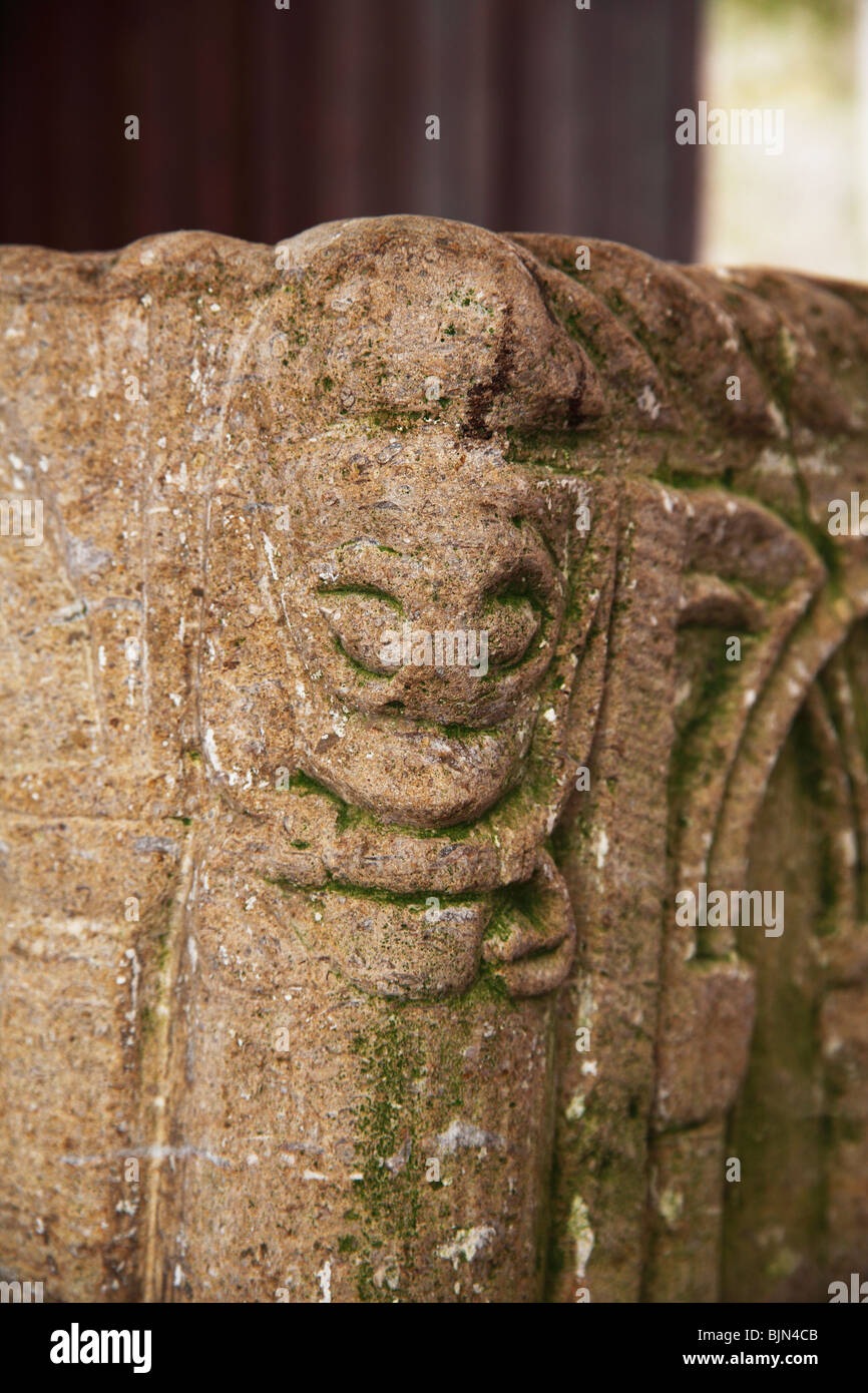 Carving of a Green Man Figure on 12th Century Font, Breckles, Norfolk ...