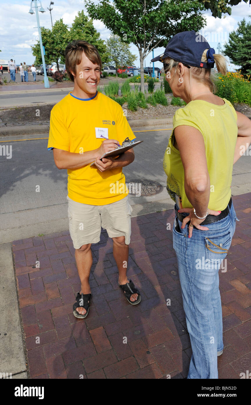 Male takes Survey of female in Downtown area of Duluth Minnesota Stock ...