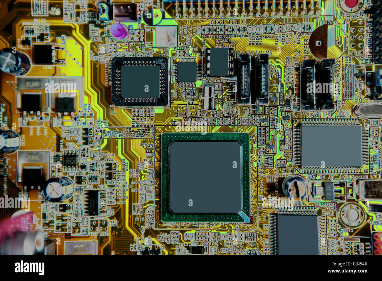 Main board computer hardware electronics macro detail with color ...