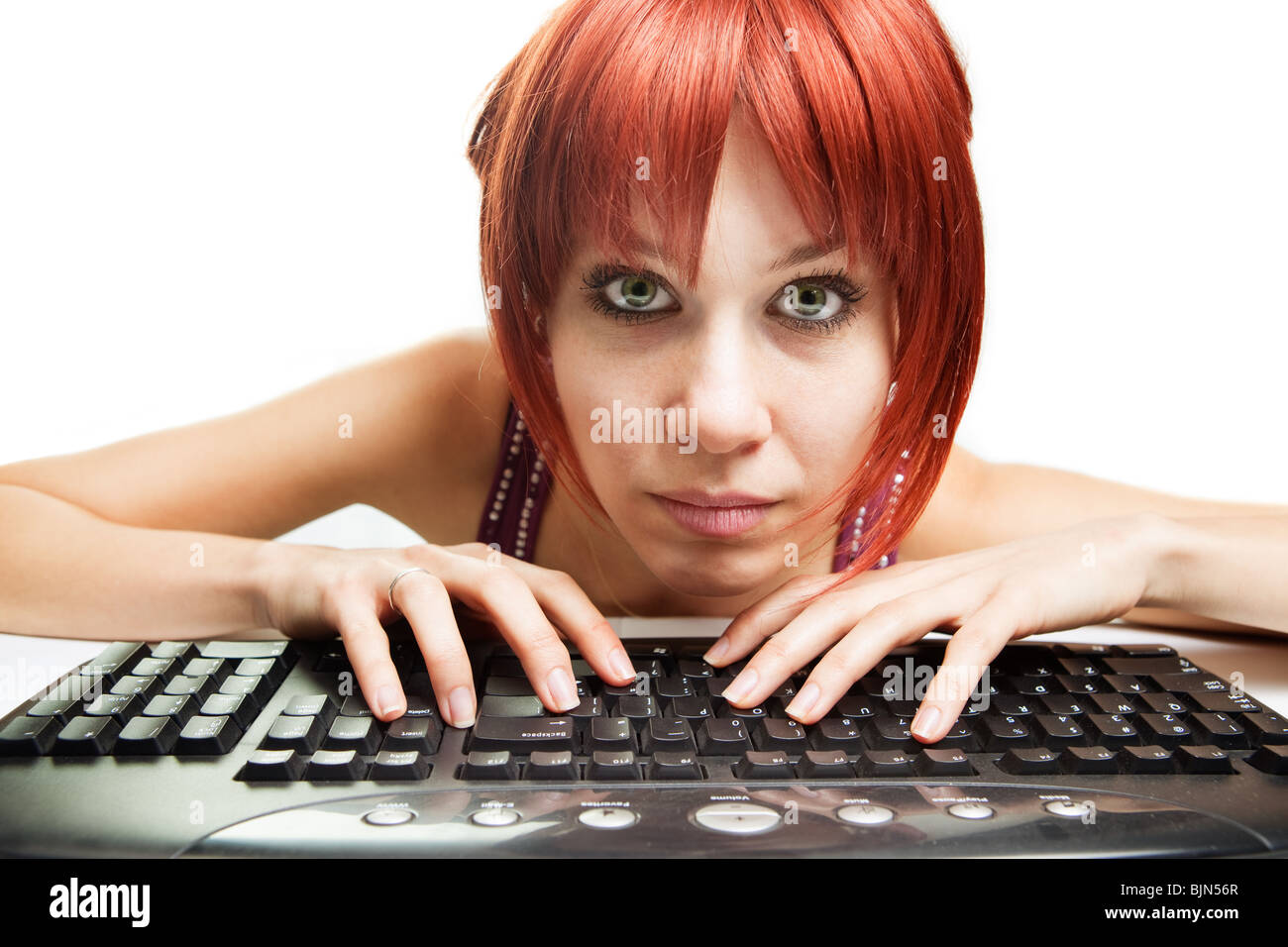 Amazed woman shocked laptop isolated hi-res stock photography and ...