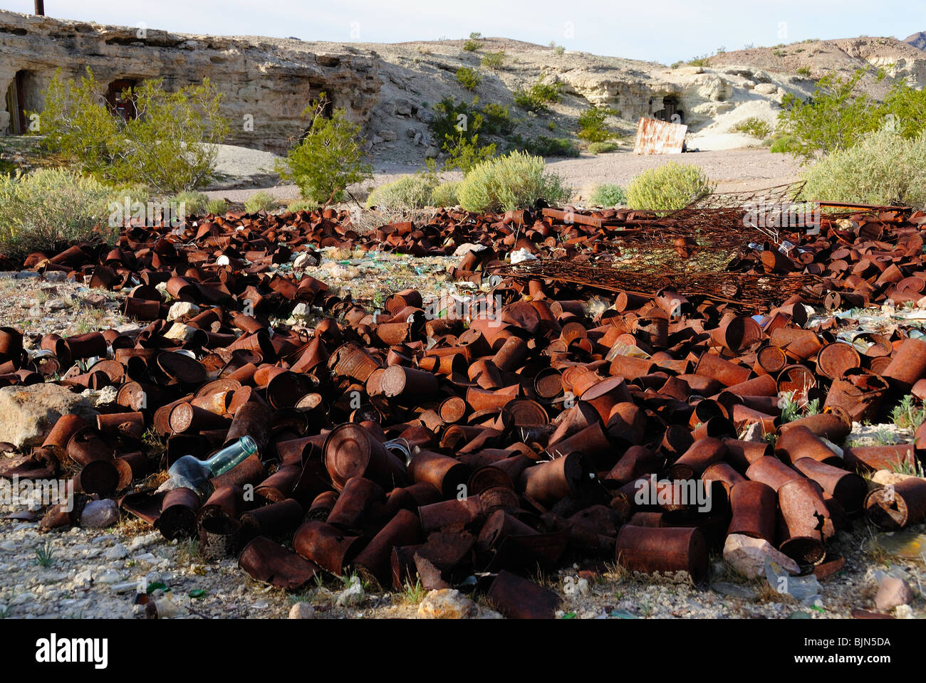 Heap of food cans in Shoshone town, California state Stock Photo - Alamy