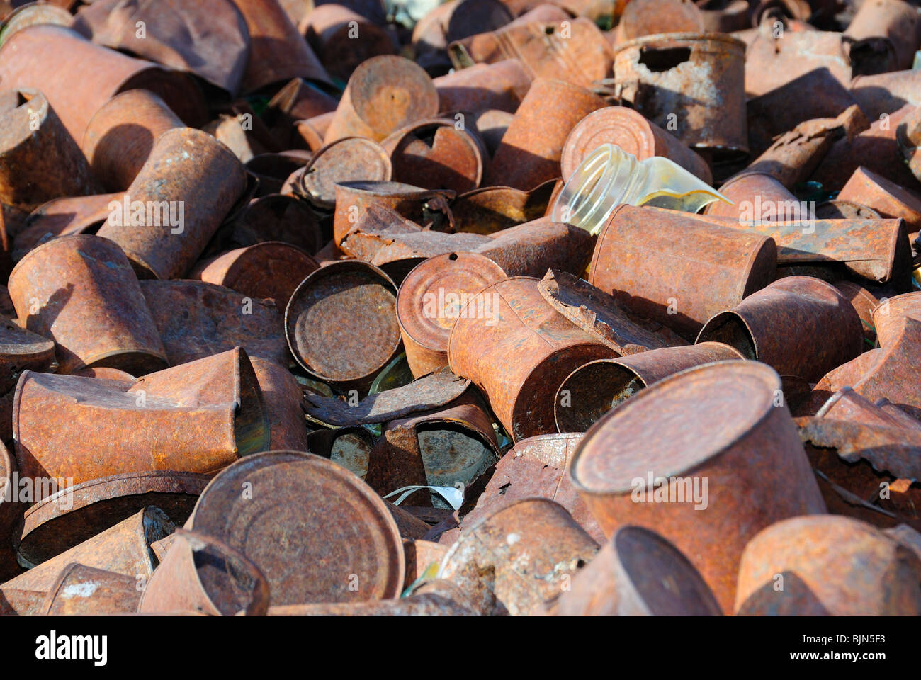 Heap of food cans in Shoshone town, California state Stock Photo - Alamy