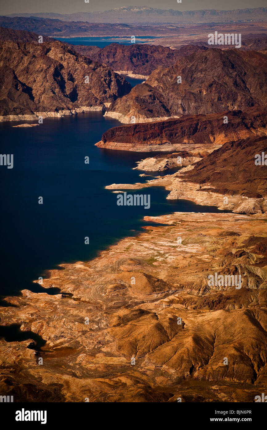 Aerial view of Bonelli Bay and a cinder cone on Lake Mead National ...