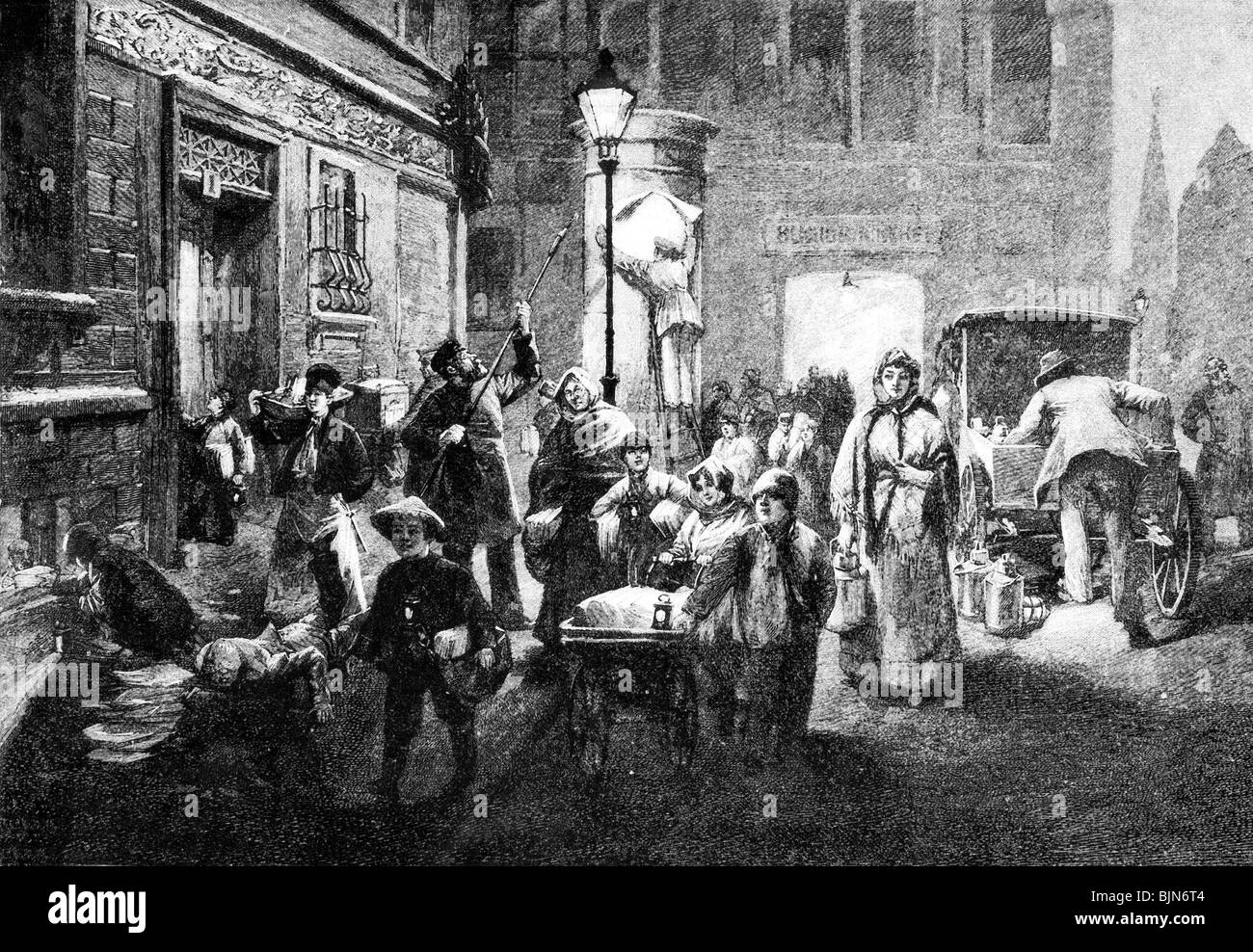 people, misery / adversity, child labour in the city, wood engraving ...