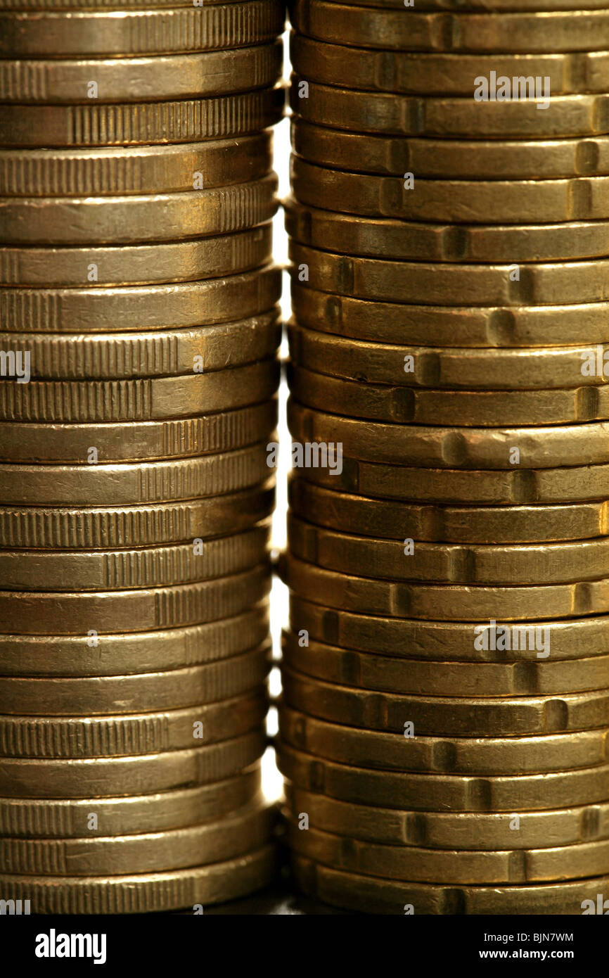 Euro coin columns, golden cash over white background at studio Stock ...