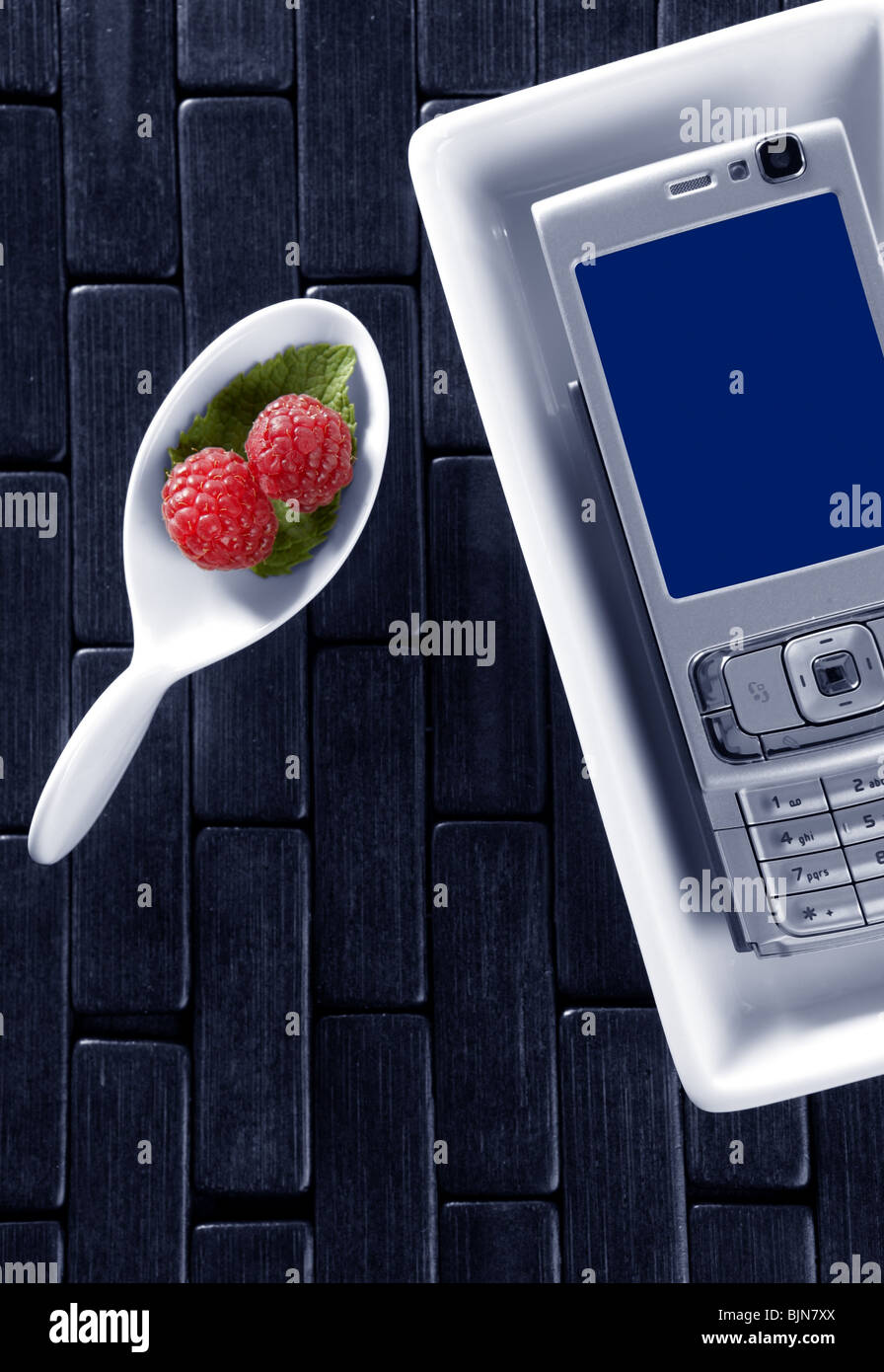 Good morning, Technology menu with spoon and mobile phone Stock Photo ...