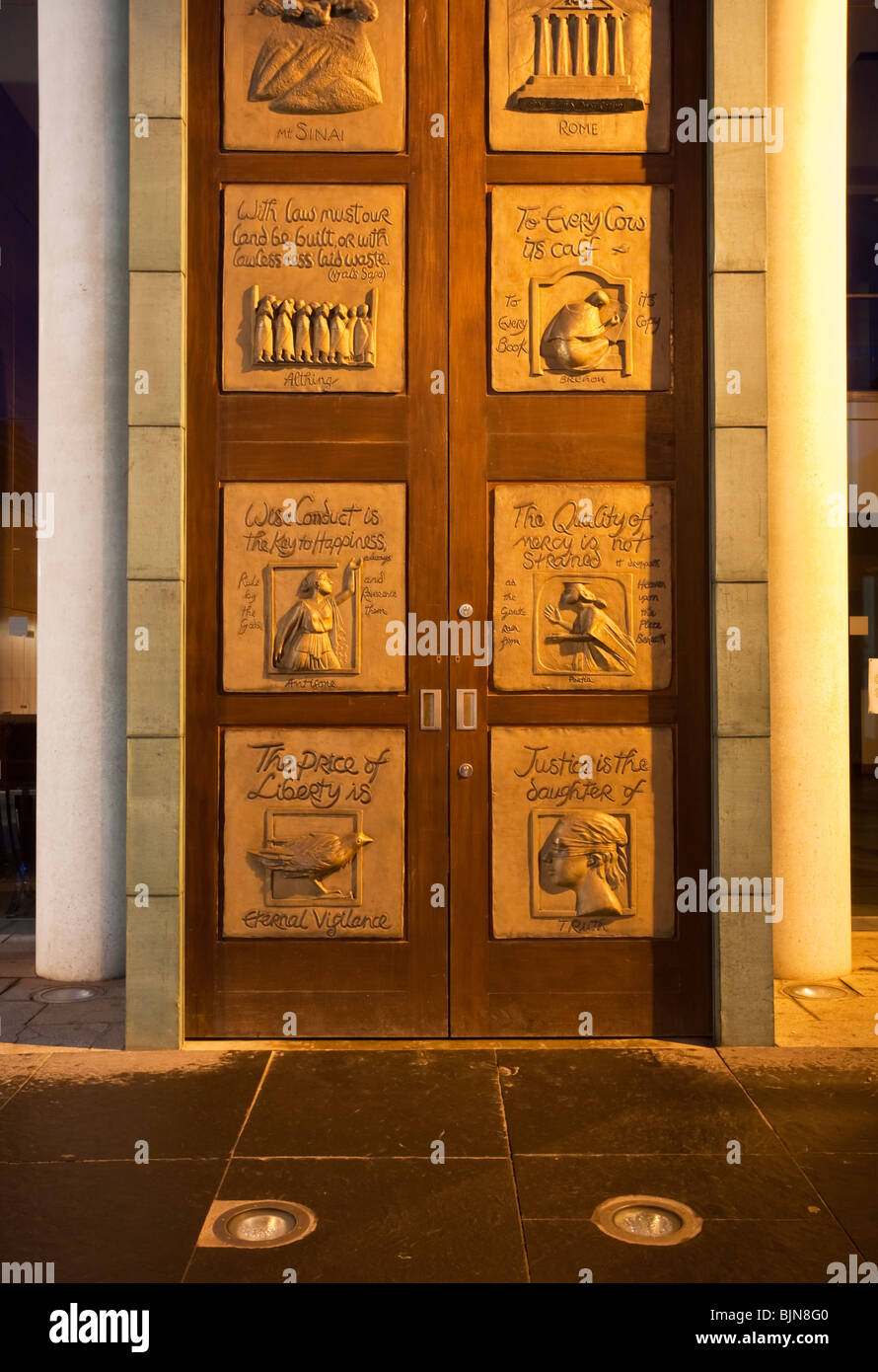 Elaborately decorated main doors to the Bar Library, Belfast Northern ...