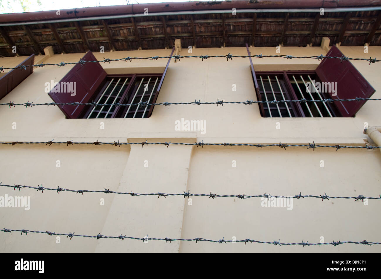 A window in a house surrounded by barbed wire - Fort Kochi, Kerala ...