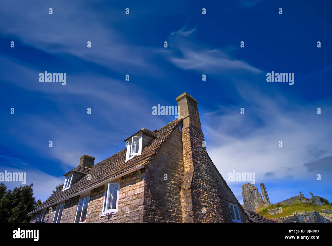 views of corfe castle vllage from the purbeck way long distance ...