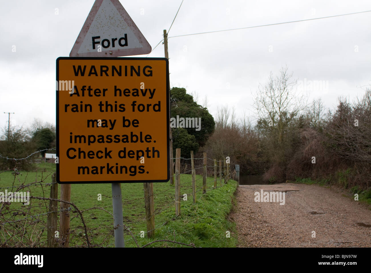 Ford flood warning sign Stock Photo - Alamy