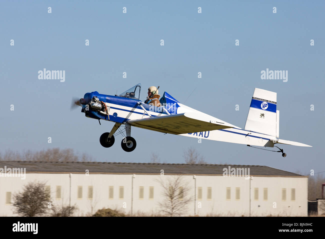 Evans VP-1 Volksplane G-BAAD in flight taking-off at Breighton Airfield ...