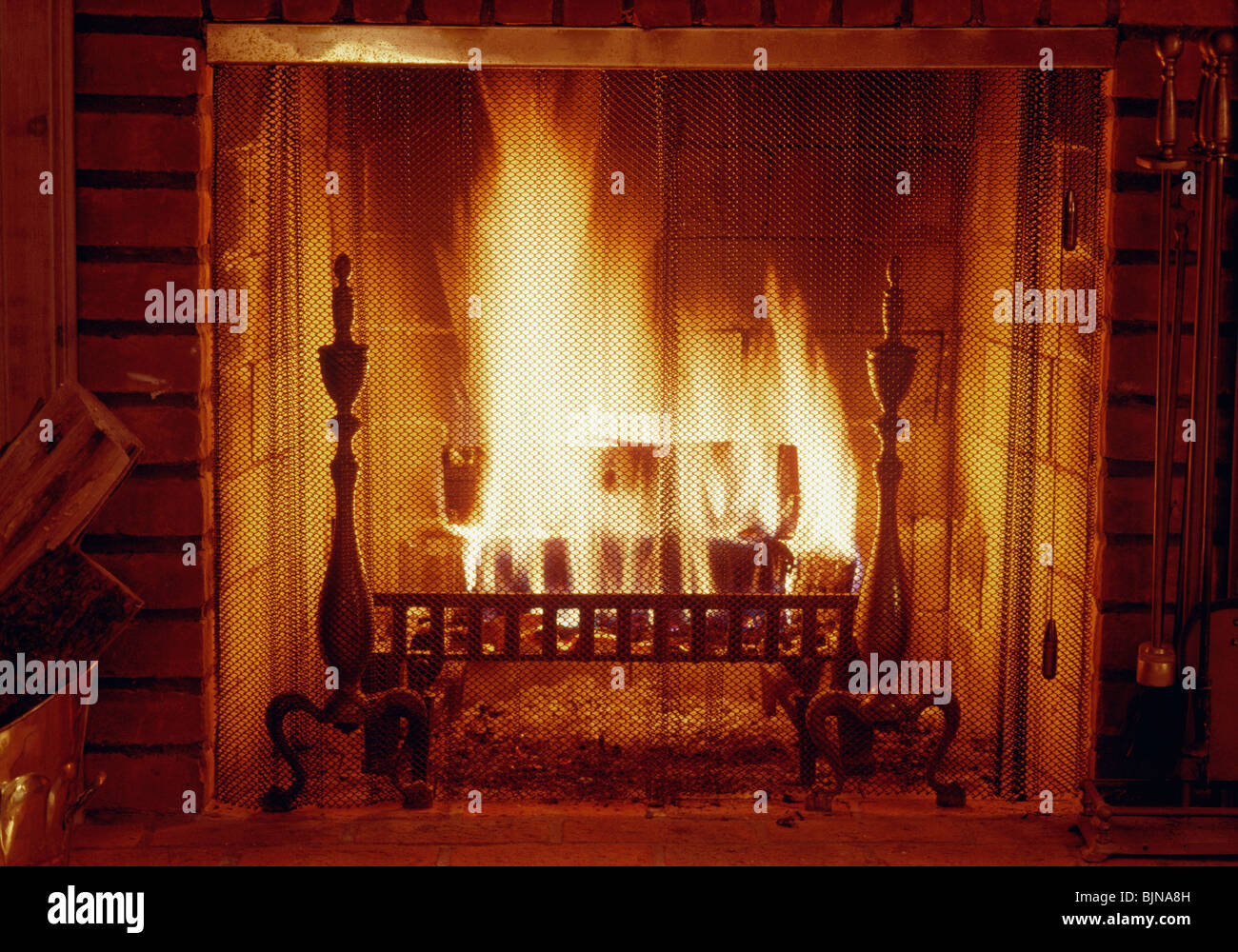 Fire in Fireplace Stock Photo - Alamy