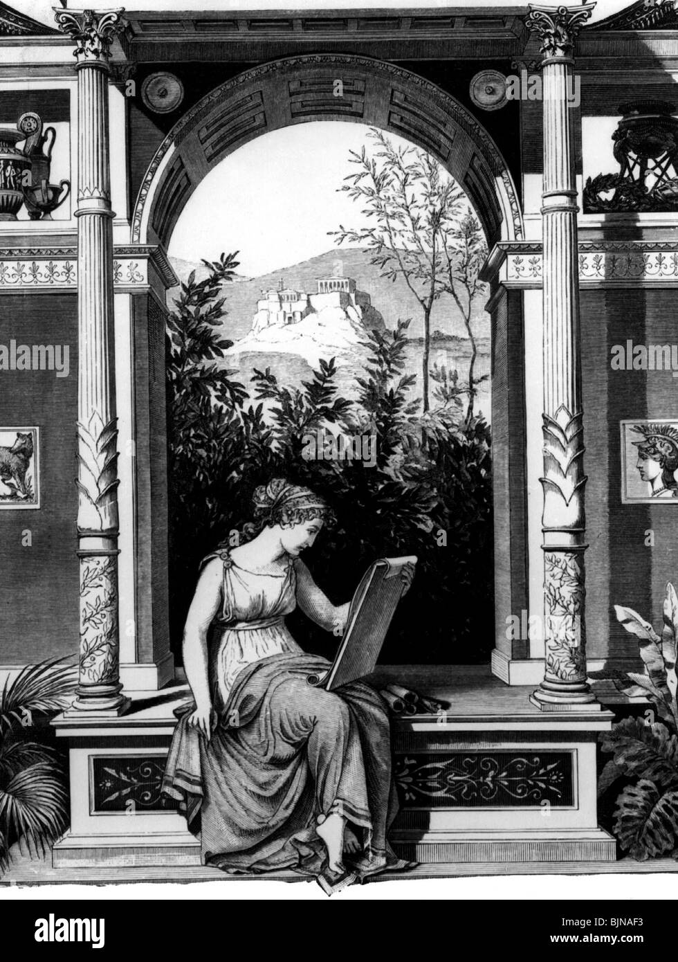 ancient world, Greece, young woman with scroll, reading, after drawing ...