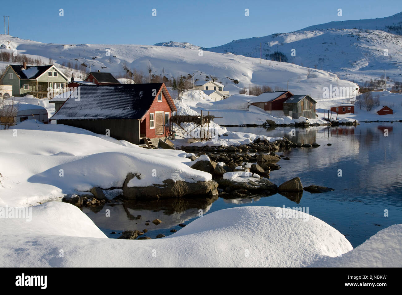 ersfjordbotn fjord Kvaløya winter snow scene tromso norway arctic ...