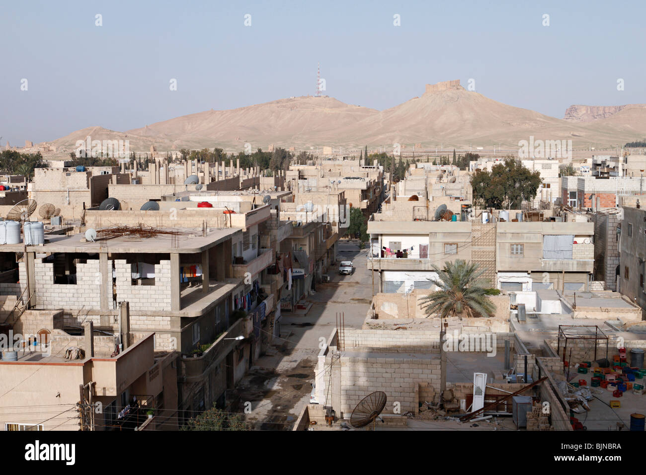 City of Tadmur near Palmyra in Syria. On the hill top is Fakhreddin ...