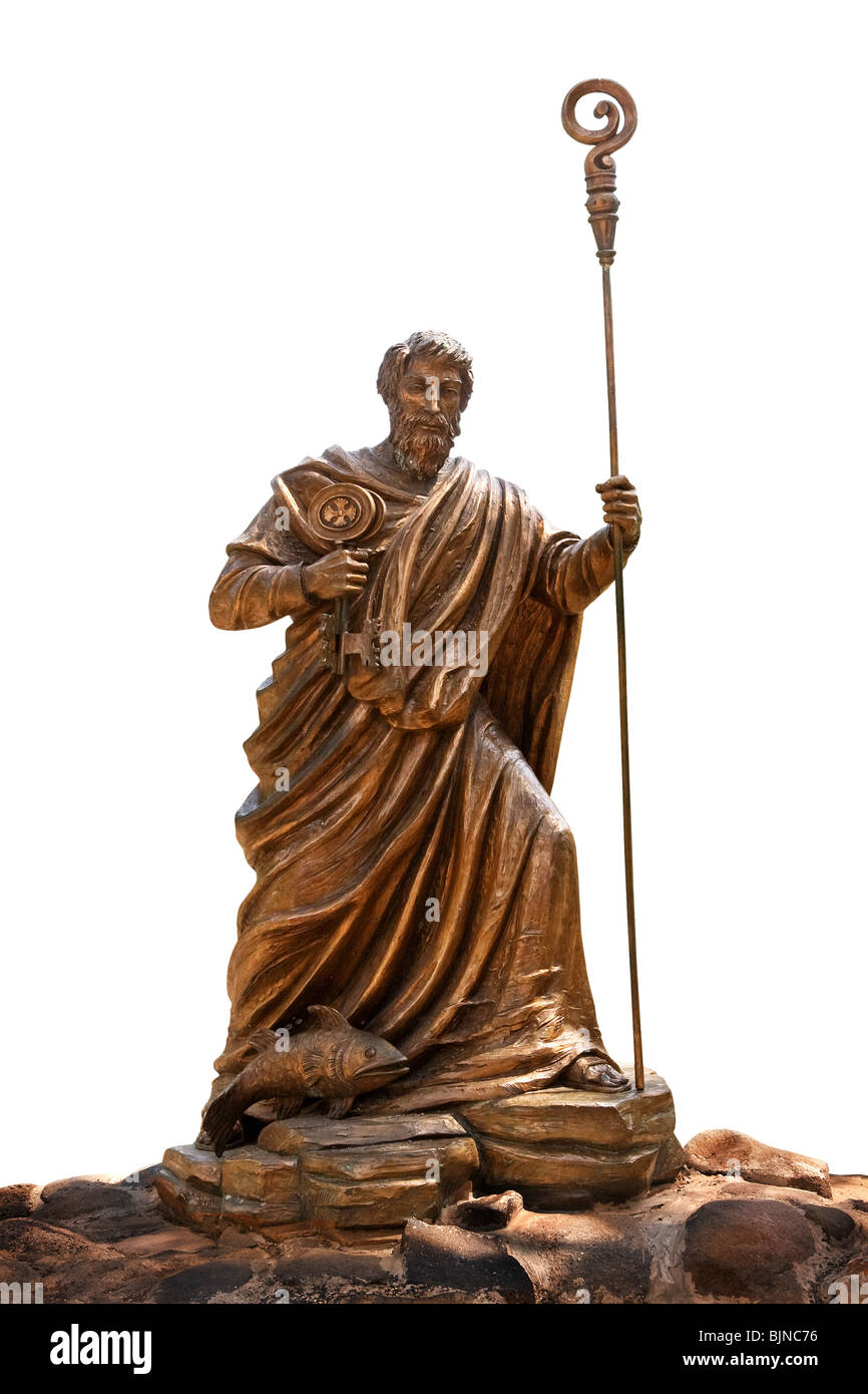 The statue of Saint Peter and fish at Capharnaum, Israel Stock Photo ...