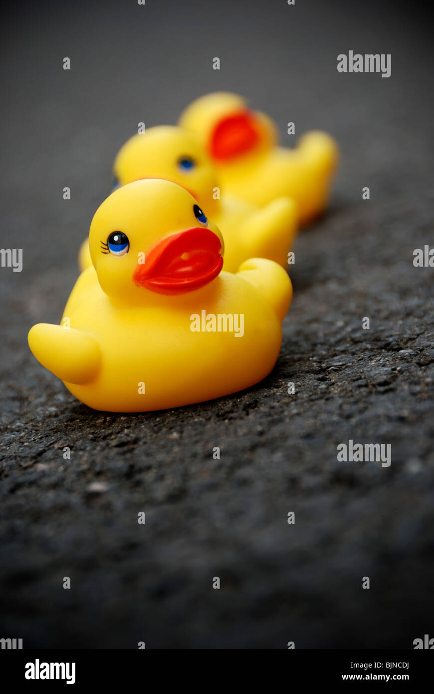 three yellow rubber toy ducks Stock Photo - Alamy