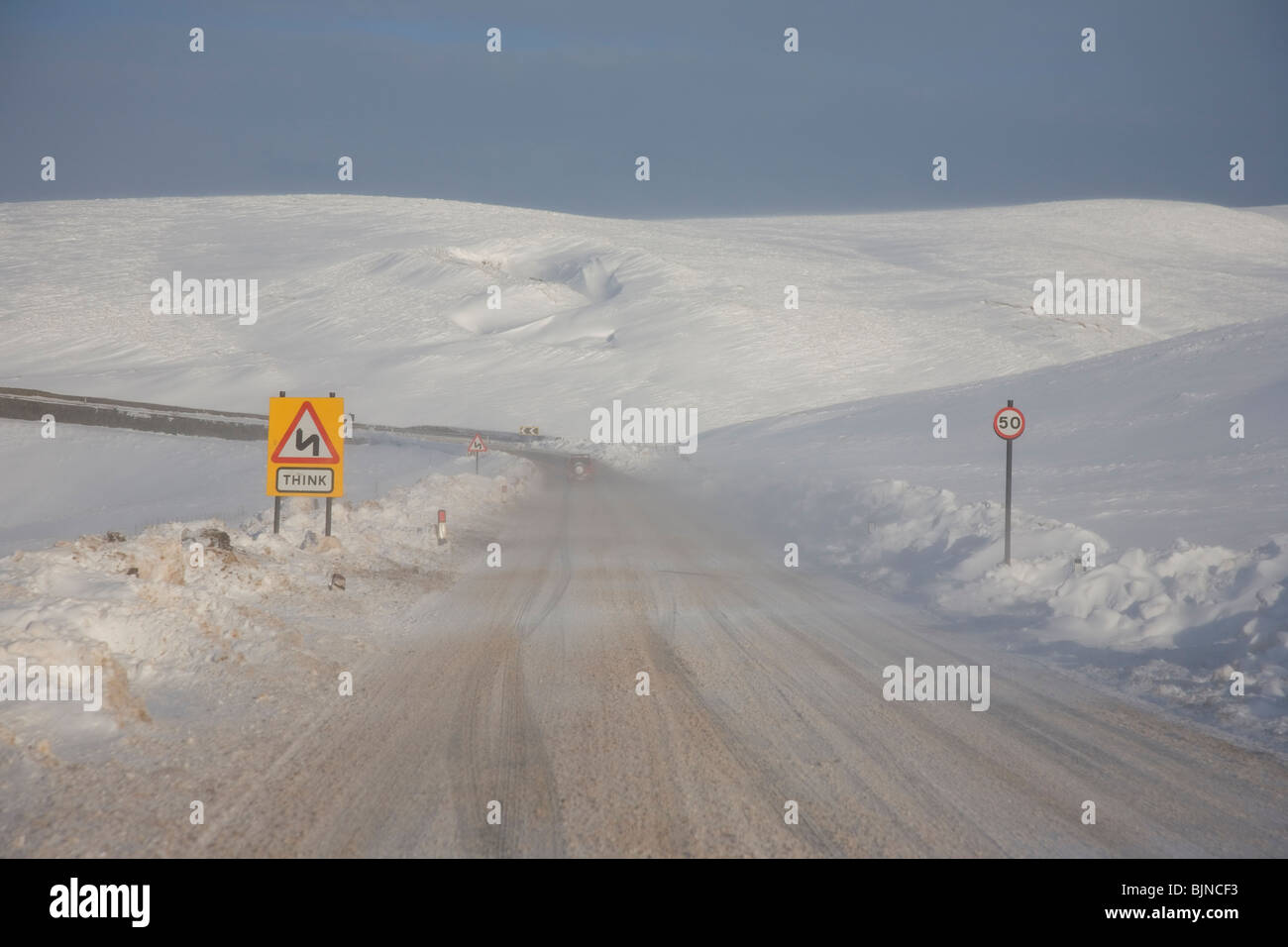 Hazardous driving conditions on The A640 Rochdale Road after heavy snow ...