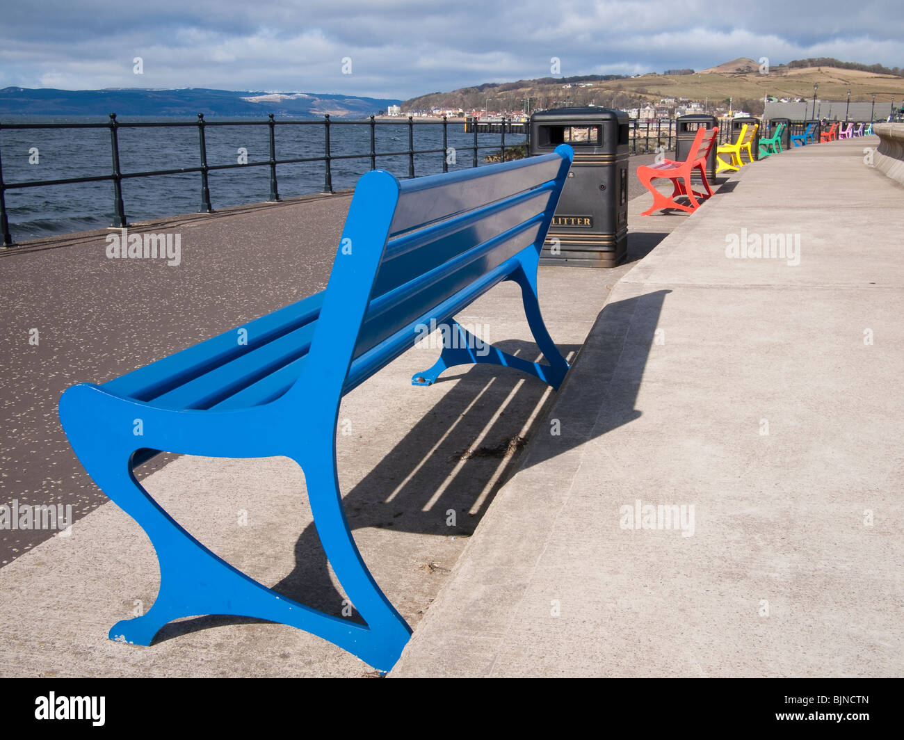 Coloured Park Benches, Largs, Scotland Stock Photo - Alamy