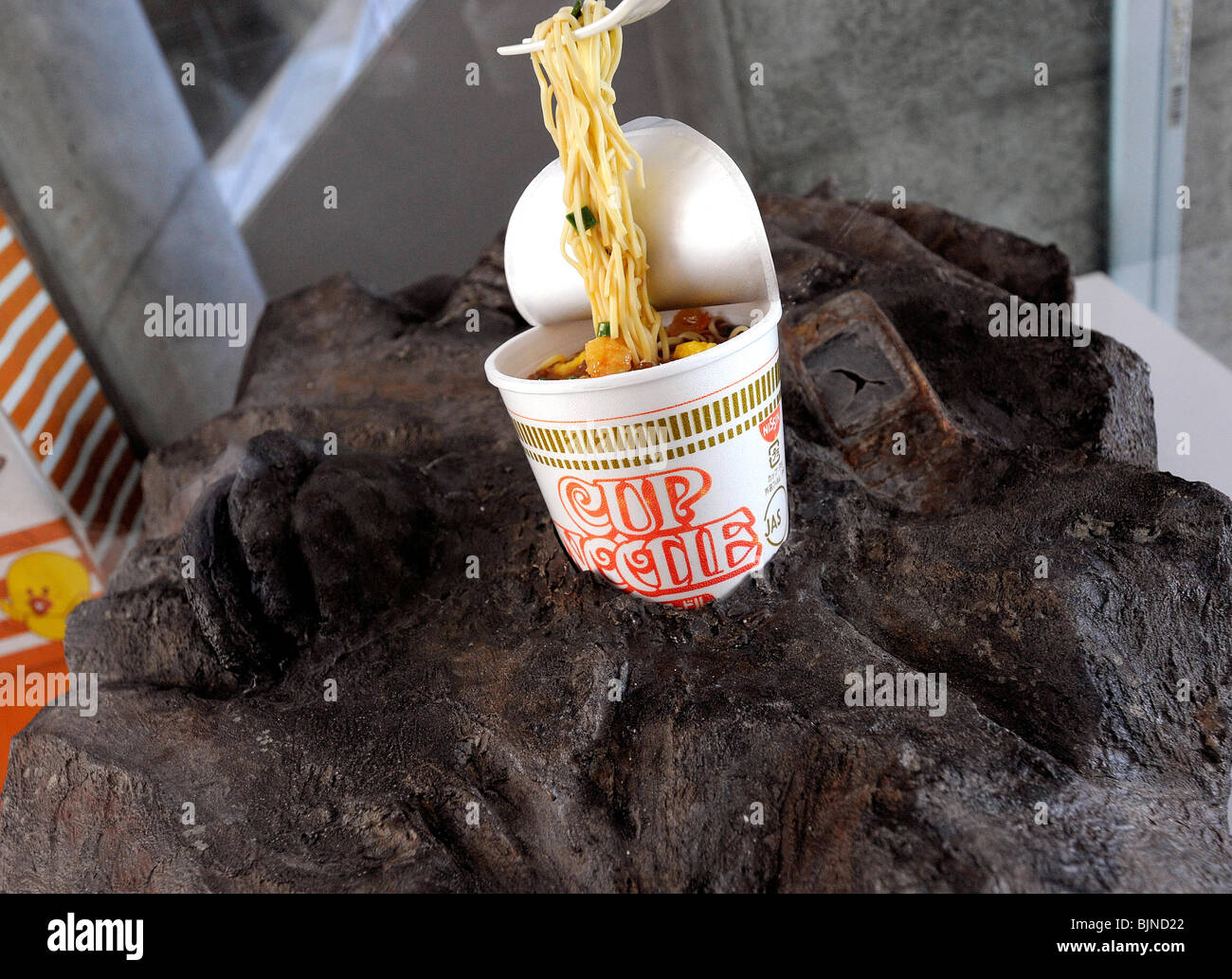 A display shows noodles surviving an apocalyptic explosion while such ...