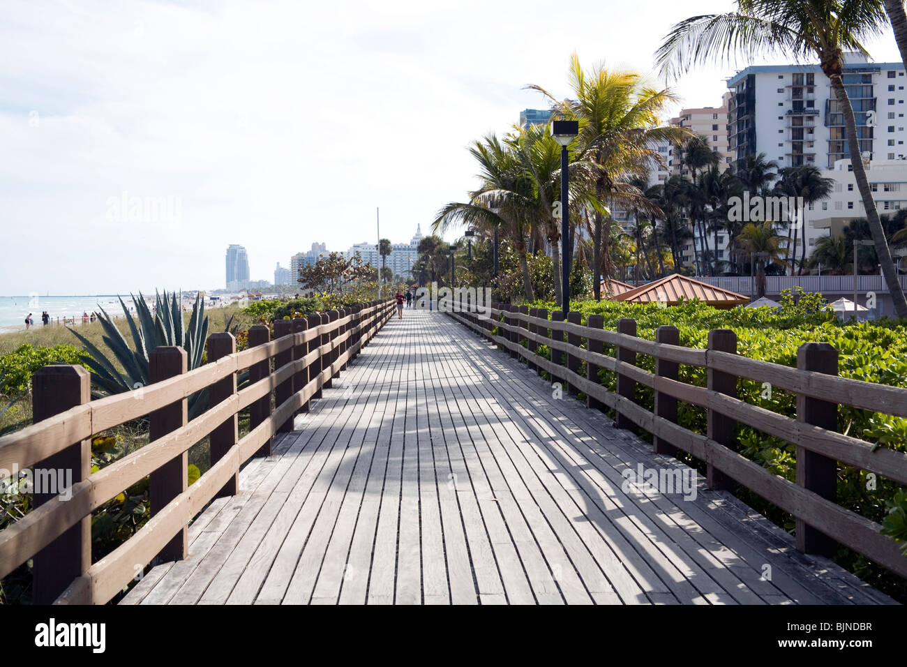 The boardwalk looking towards South Beach, Miami, Florida, USA Stock ...