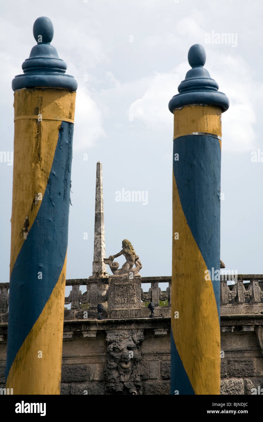 Venetian Mooring Poles and the coral barge in the Bay of Biscayne ...