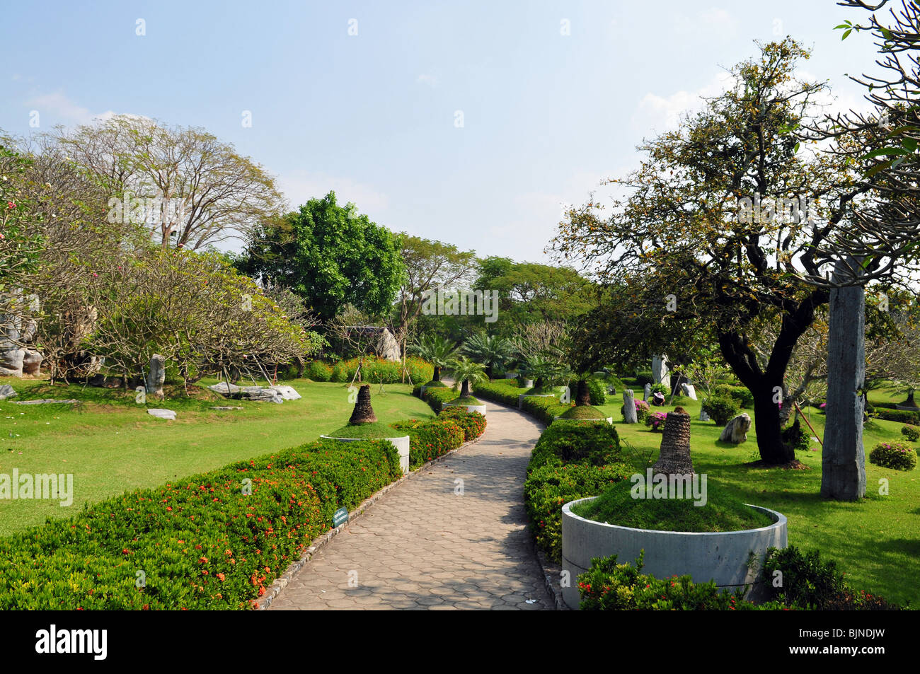 Asian park, paved path in park Stock Photo - Alamy