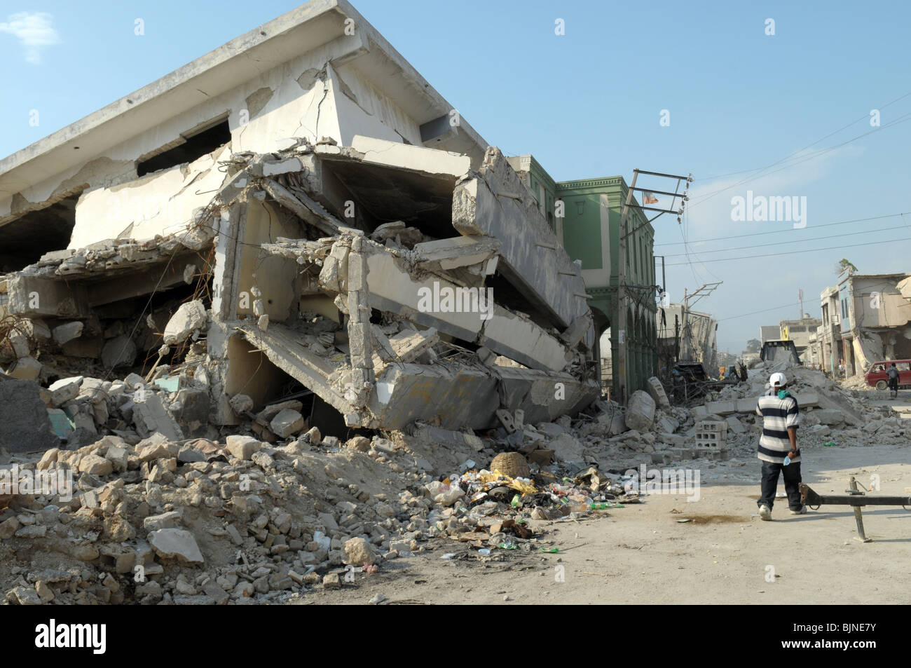 Collapsed buildings in the Haitian capital Port au Prince after the ...