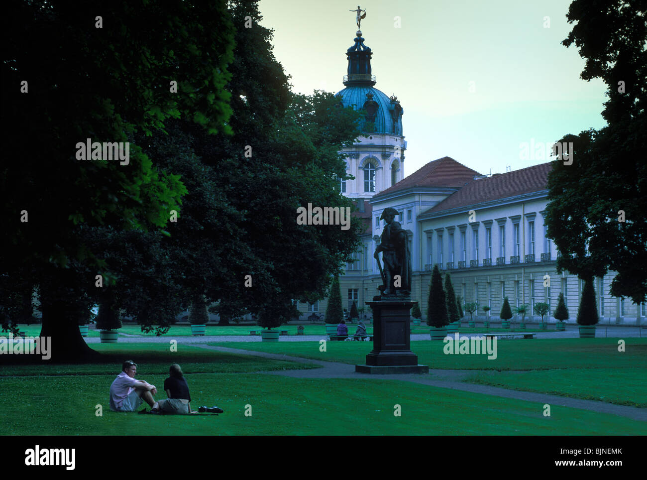 Schloss Charlottenburg. Charlottenburg Castle and park with statue of ...