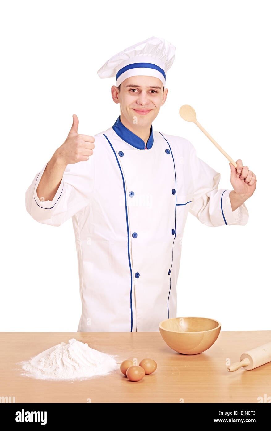 A cheerful chef preparing to cook with thumbs up Stock Photo - Alamy