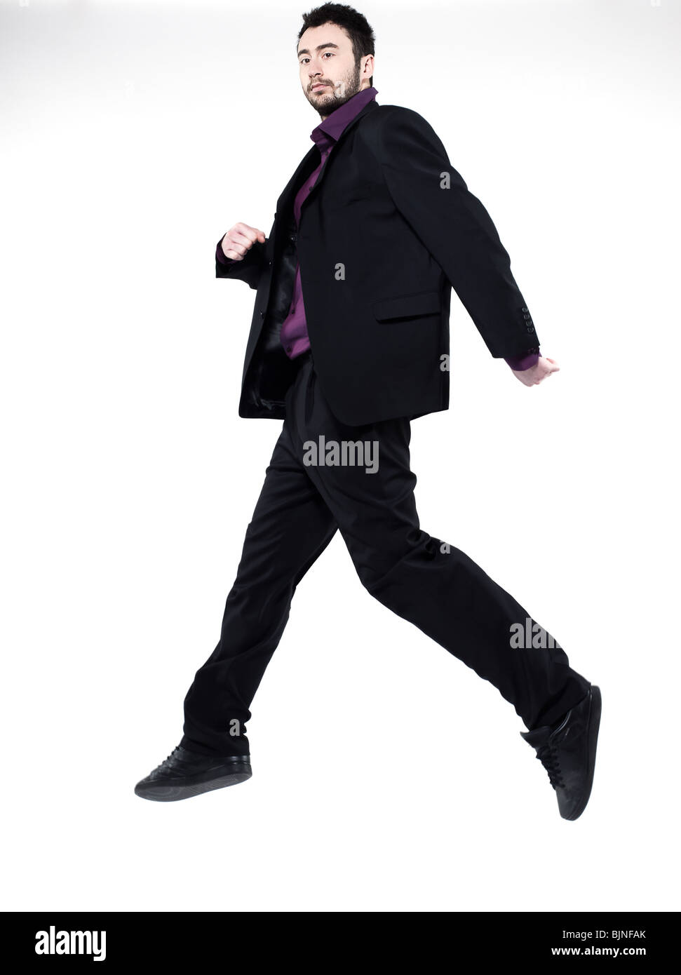 strange man attitude man on isolated white background jumping Stock ...
