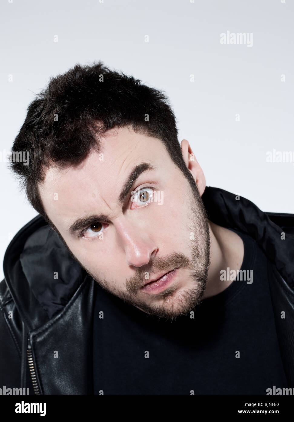 strange man attitude man on isolated white background jumping Stock ...