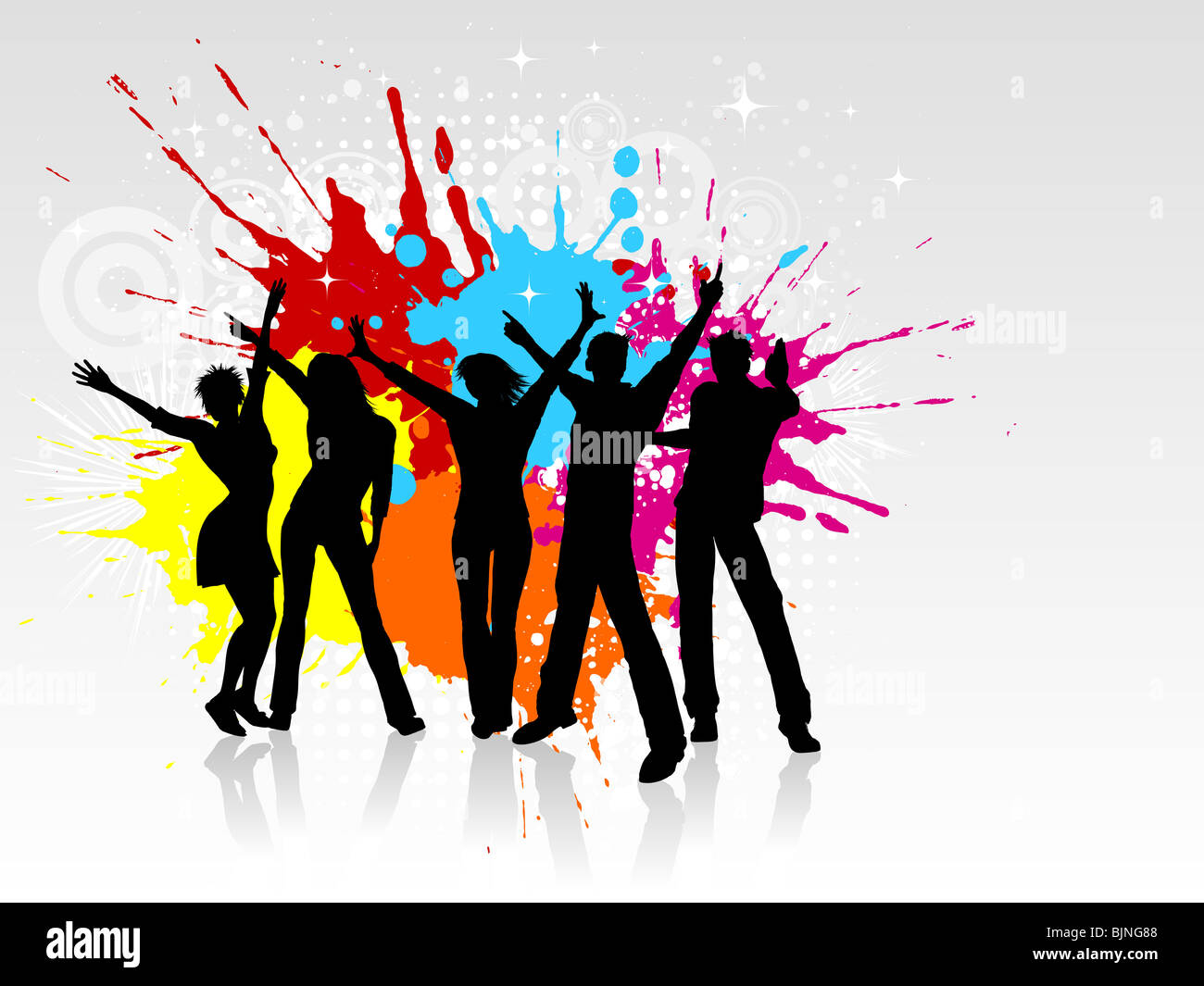 Silhouettes of people dancing on a grunge background Stock Photo - Alamy