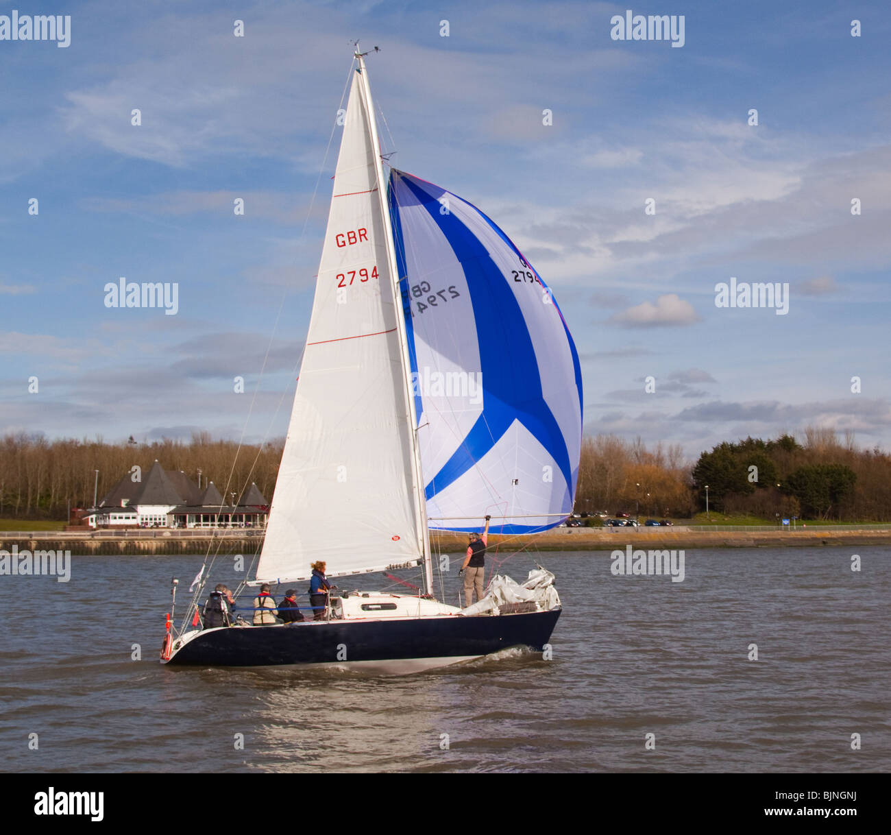 Blue sailing yacht Stock Photo - Alamy