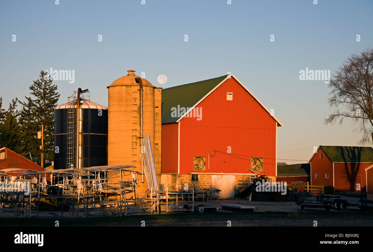 Farm Buildings and Full Moon Stock Photo - Alamy