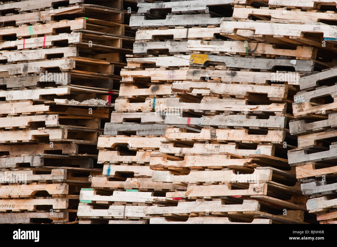 Pallets stacked for recycling, Michigan, USA. Photography by Jeffrey ...