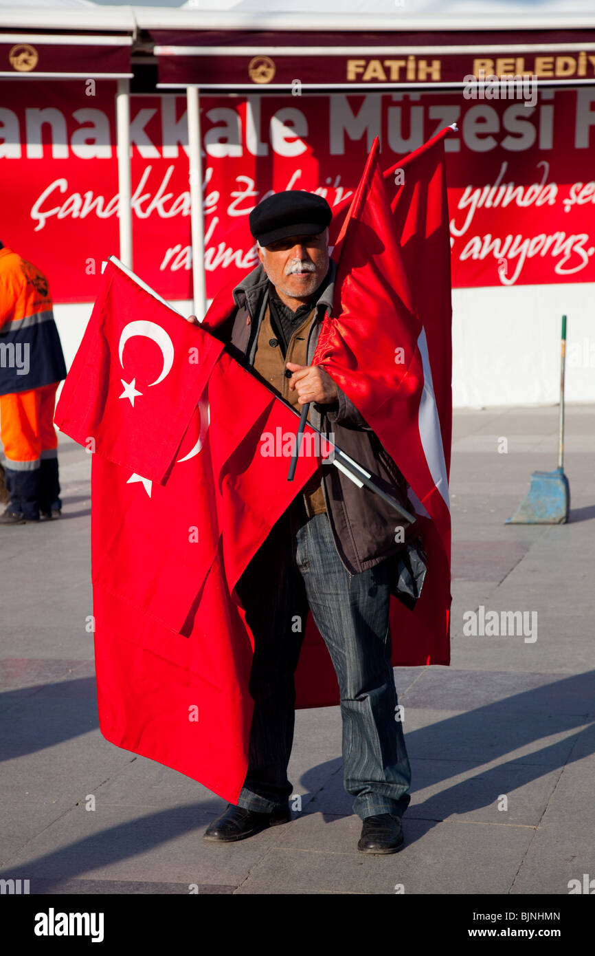 Man with turkey flags, Istanbul, Turkey Stock Photo - Alamy