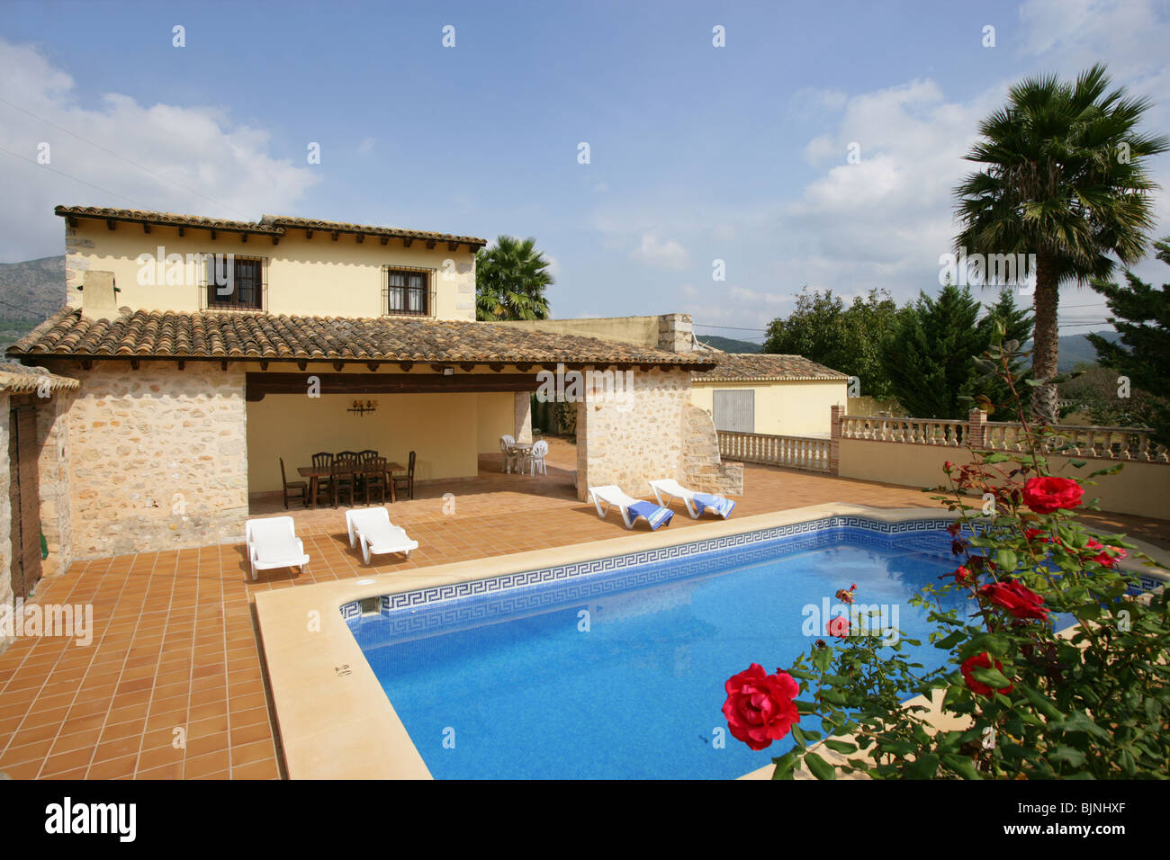 Luxury holiday vacation villa swimming pool and secluded sun bathing ...