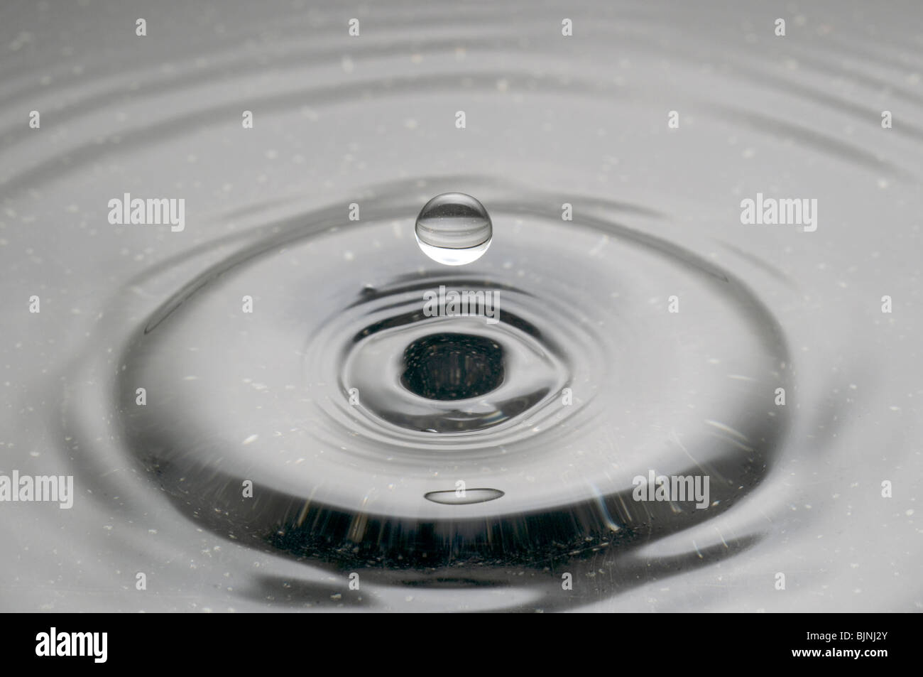 A droplet of water falling into a puddle and creating ripples Stock ...