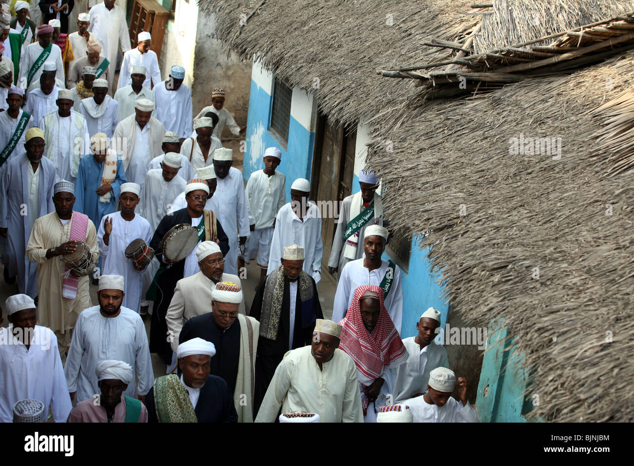 Celebrating Maulidi through the streets of Lamu Stock Photo - Alamy