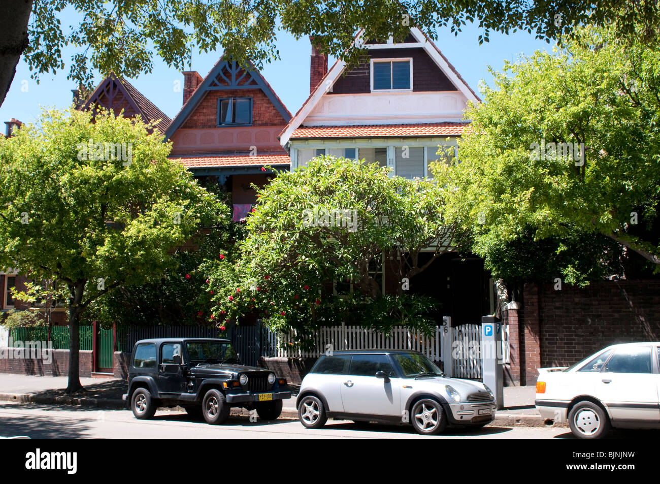 Upmarket houses in Lower Fort Street, the Rocks, Sydney, Australia ...