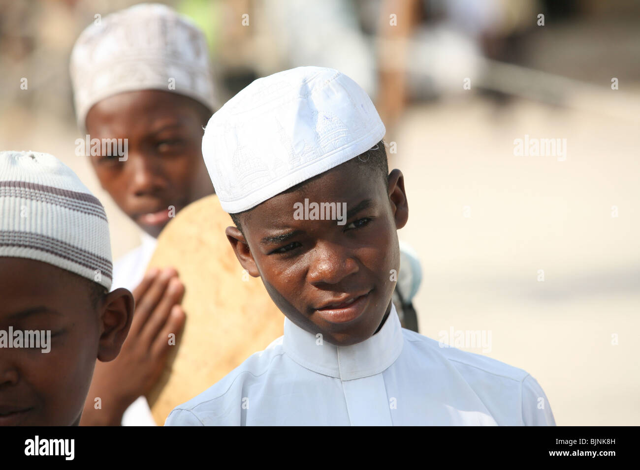 A portrait of a boy during Maulidi outside Riyadha Mosque Lamu Kenya ...