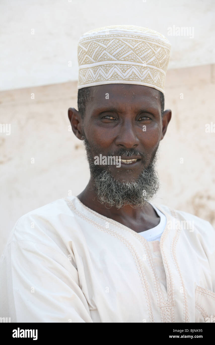 A portrait of a man during Maulidi outside Riyadha Mosque Lamu Kenya ...
