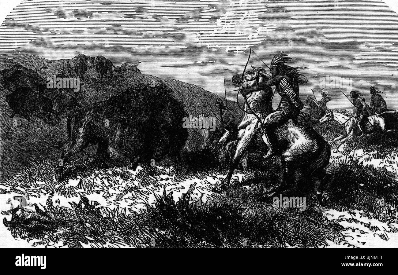 Indians hunting buffalo Black and White Stock Photos & Images - Alamy