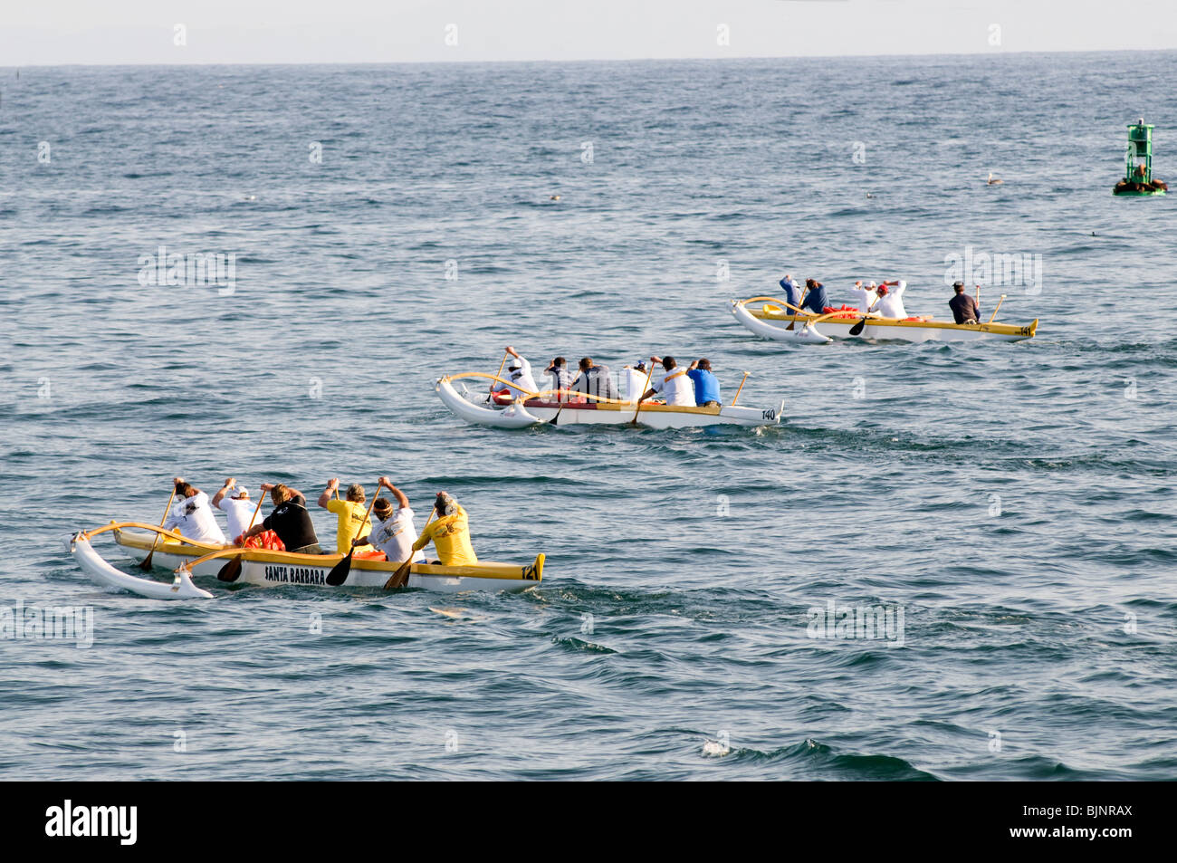 Three groups of rowboats on ocean in Santa Barbara California Stock ...